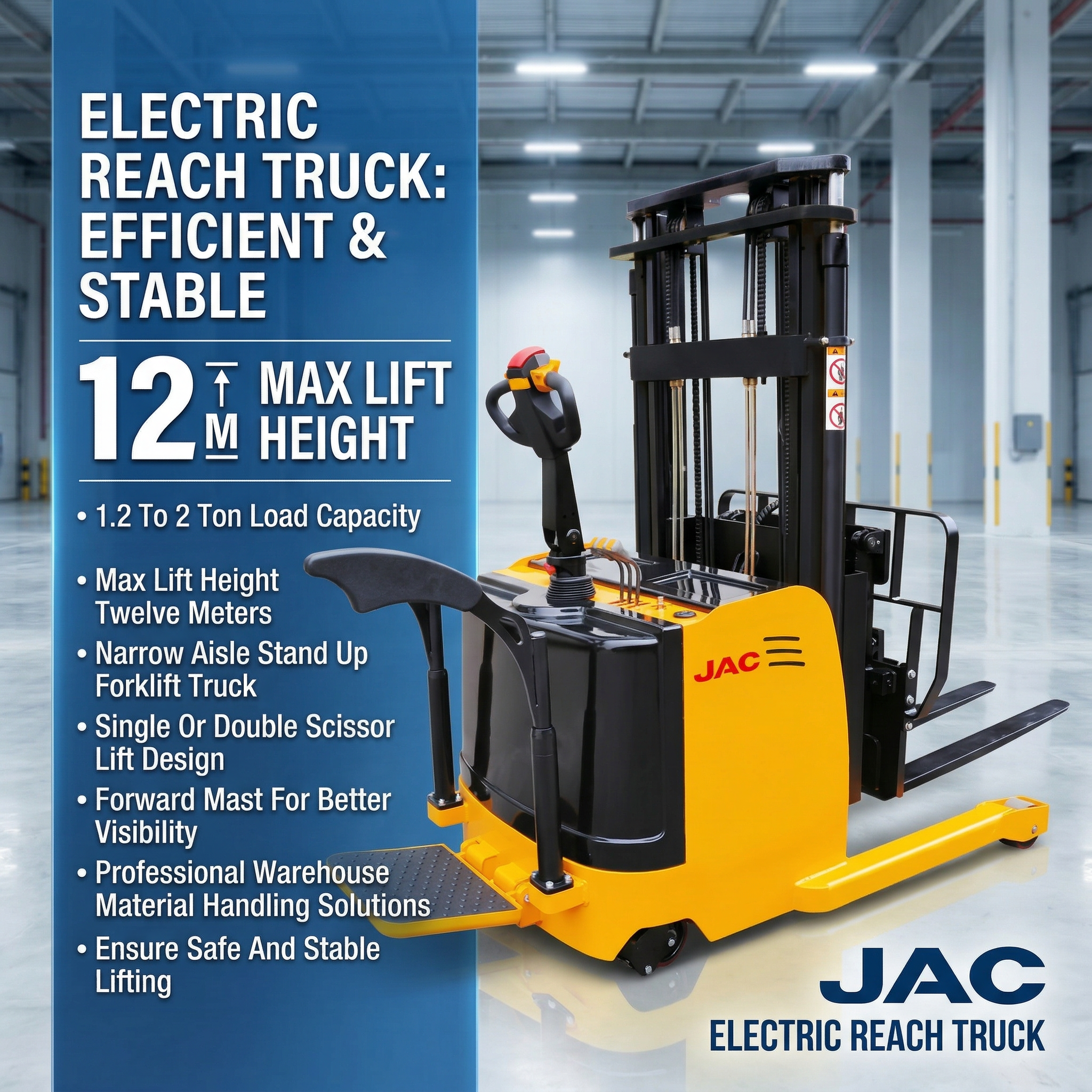 Load Capacity 1.2 Ton Narrow Aisle Lift Trucks , Forwarding Mast Stand ...